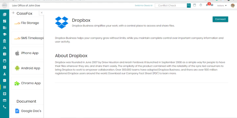 CaseFox Integration with Dropbox - CaseFox