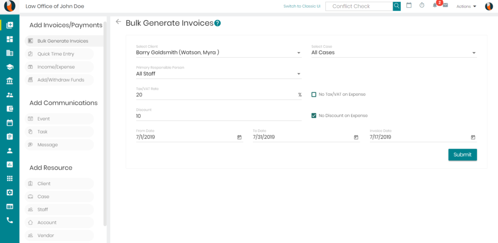 Legal Automated Billing | Bulk Invoice Generator | CaseFox